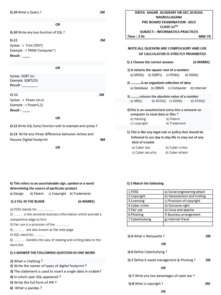 Ip Class 12 | PDF | Databases | Information Technology
