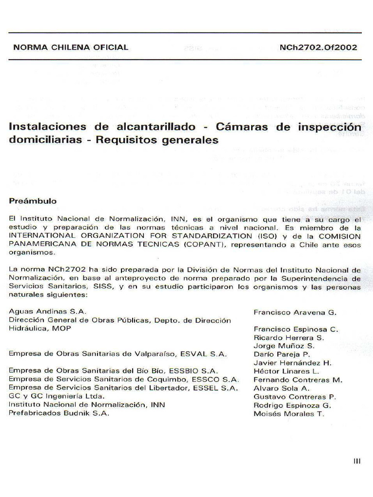 NCH 2702 - Camaras de Inspeccion Domiciliarias | PDF