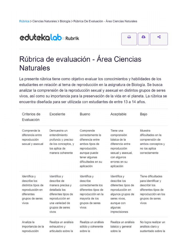 Rúbrica De Evaluación - Área Ciencias Naturales | PDF