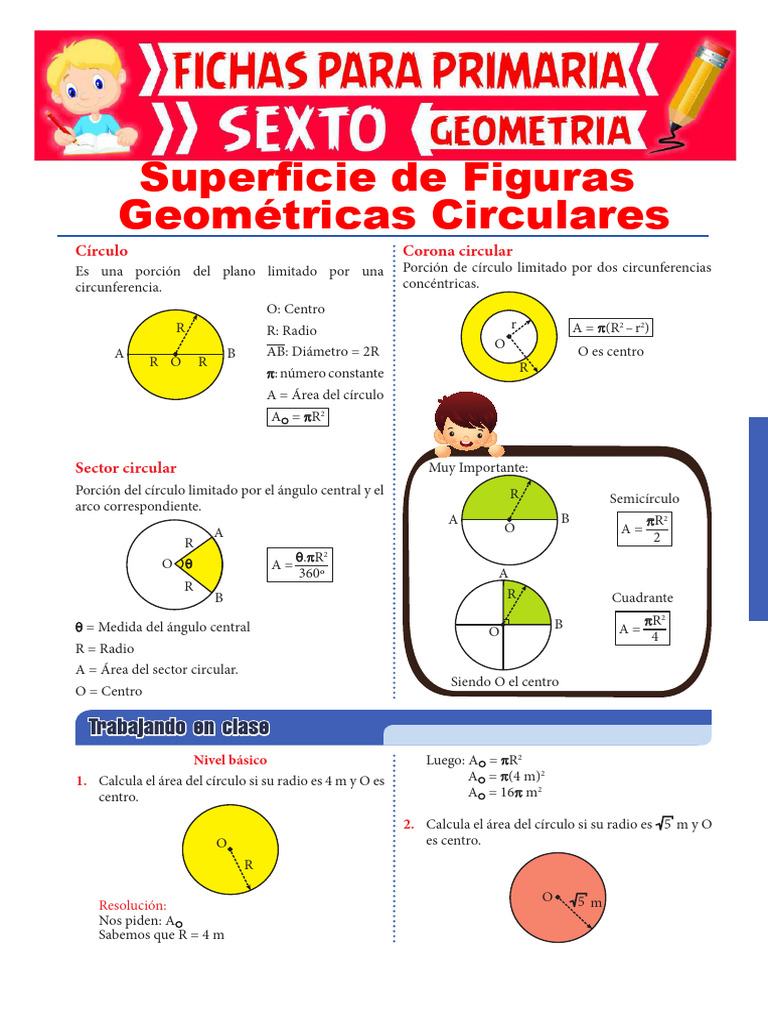 Área-de-los-Circulos-para-Sexto-de-Primaria | PDF | Circulo | Pi