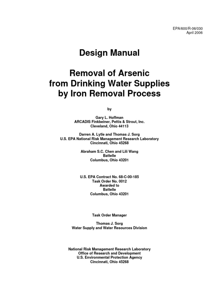 Design Manual Removal of Arsenic From DR | PDF | Arsenic | Iron
