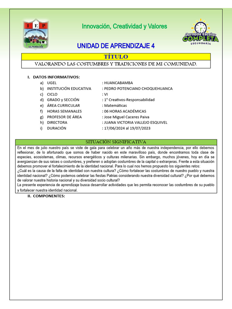 UNIDAD DE APRENDIZAJE 4 primero | Descargar gratis PDF | Rectángulo | Aprendizaje