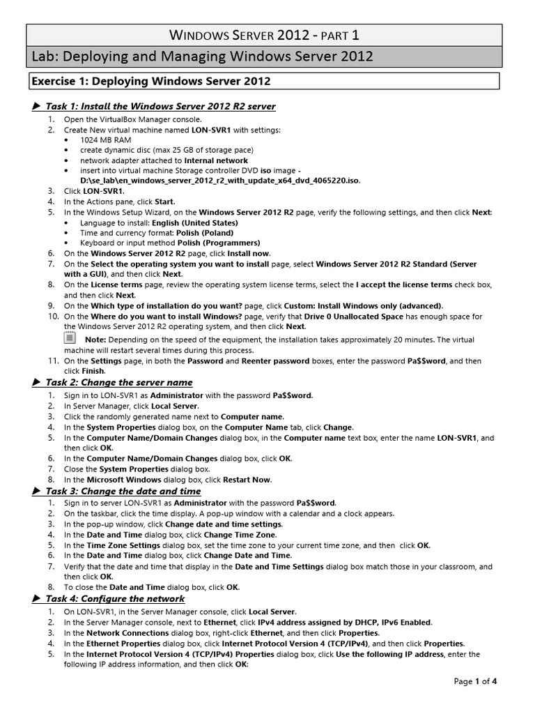 Lab 1-Deploying and Managing Windows Server | PDF | Ip Address | Domain Name System