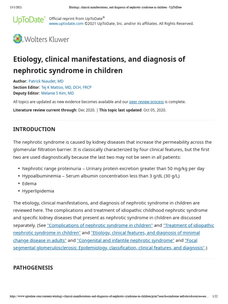 Etiol Clin DX SX Nefrotico en Ninos | PDF | Blood Plasma | Edema