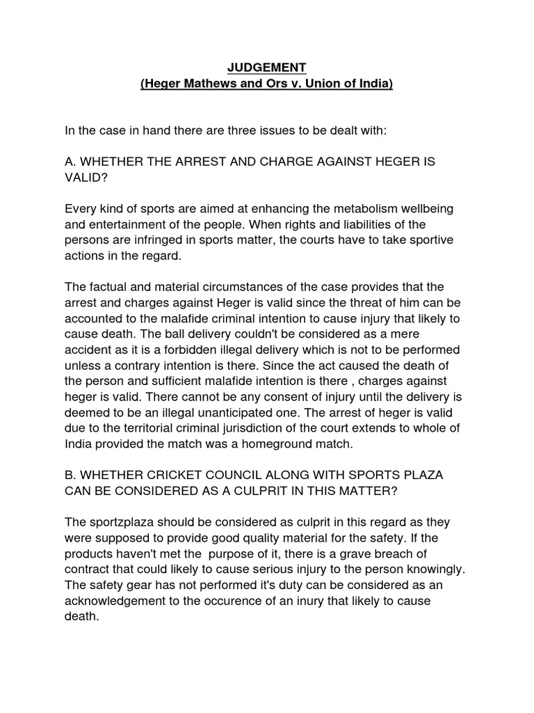 Heger Mathews Case: Legal Judgement Analysis | PDF | Arrest | Justice