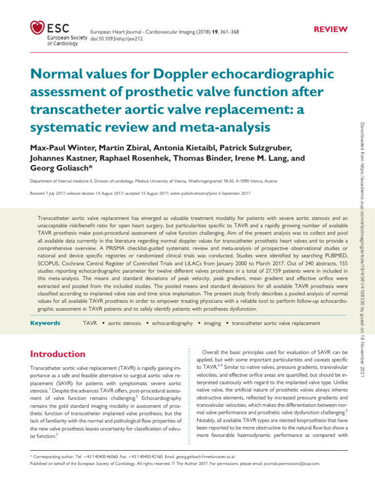 EACVI Valori Normale post-TAVI | PDF | Systematic Review | Internal ...
