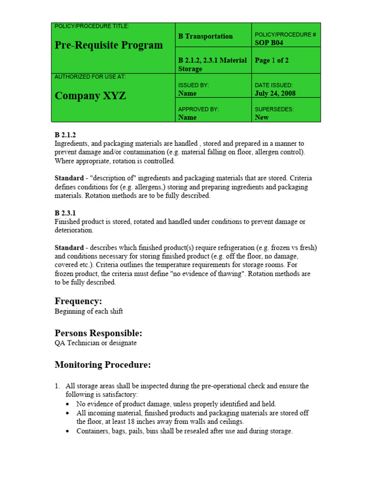 SOP B04 Material Storage | PDF | Refrigerator