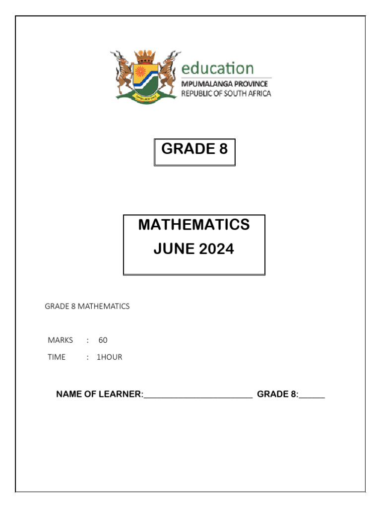 Grade 8 June Exam & Memo | PDF | Numbers | Integer