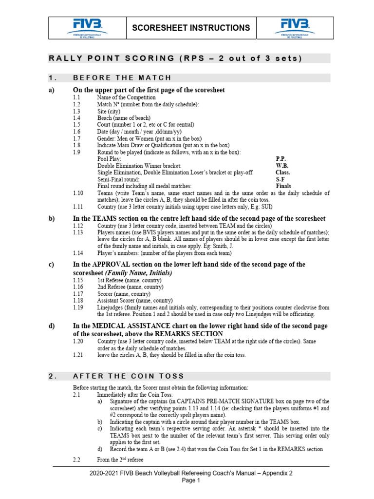 Scoresheet Instructions | PDF | Sports