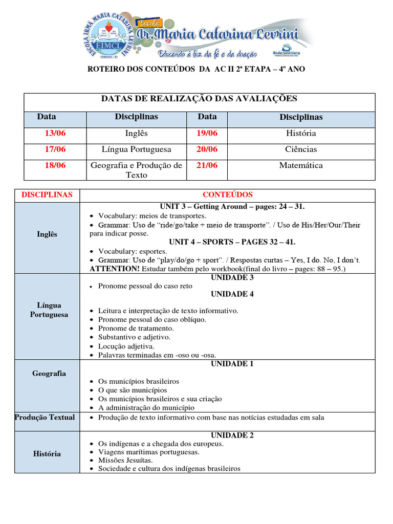 ROTEIRO 4º ANO - AC II 2ª ETAPA EDITADO-3 | PDF