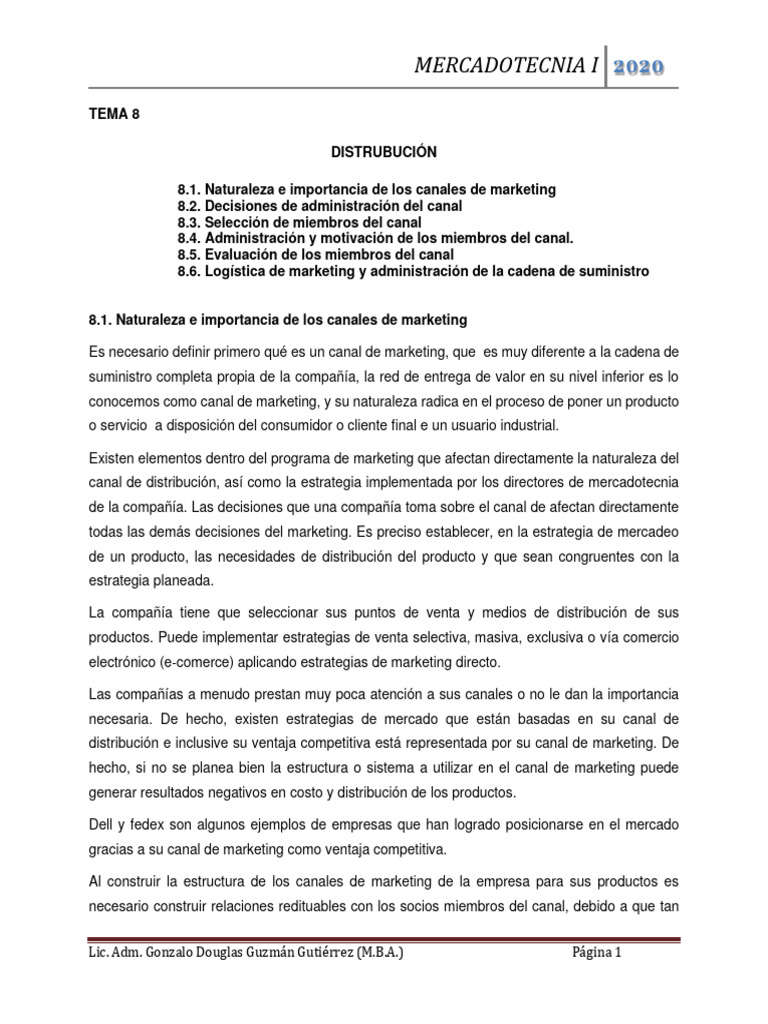 Tema 8 Distribución - Merca I | PDF | Logística | Marketing