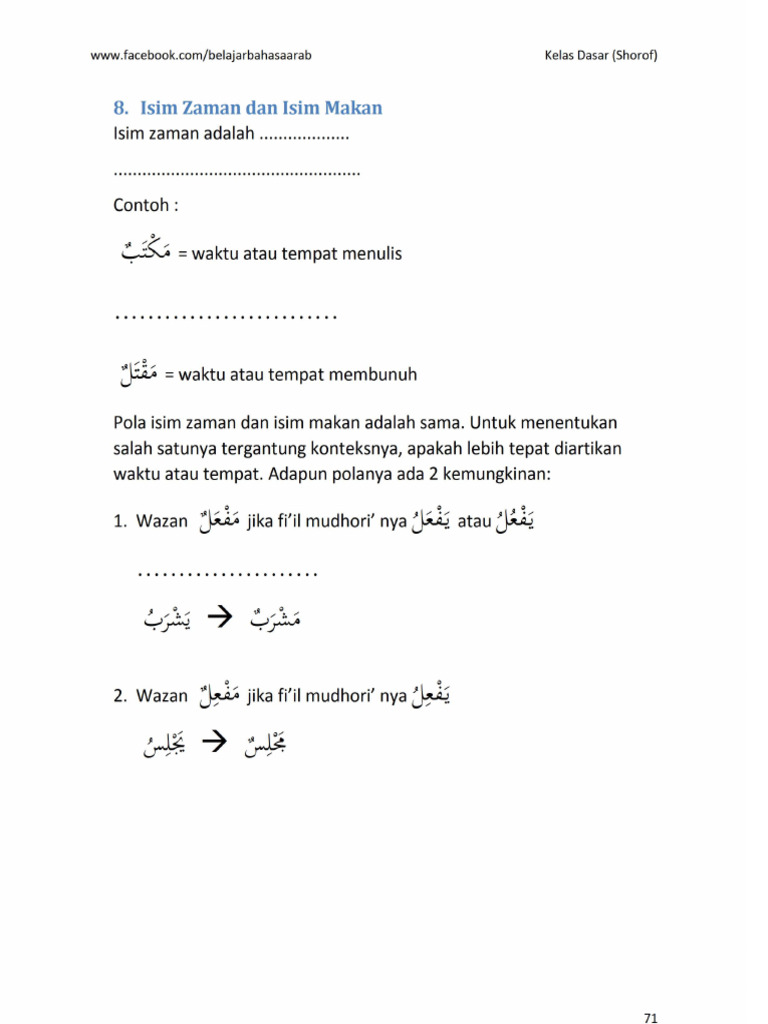 Pelajaran 41 Isim Zaman Dan Isim Makan Halaman 71 | PDF