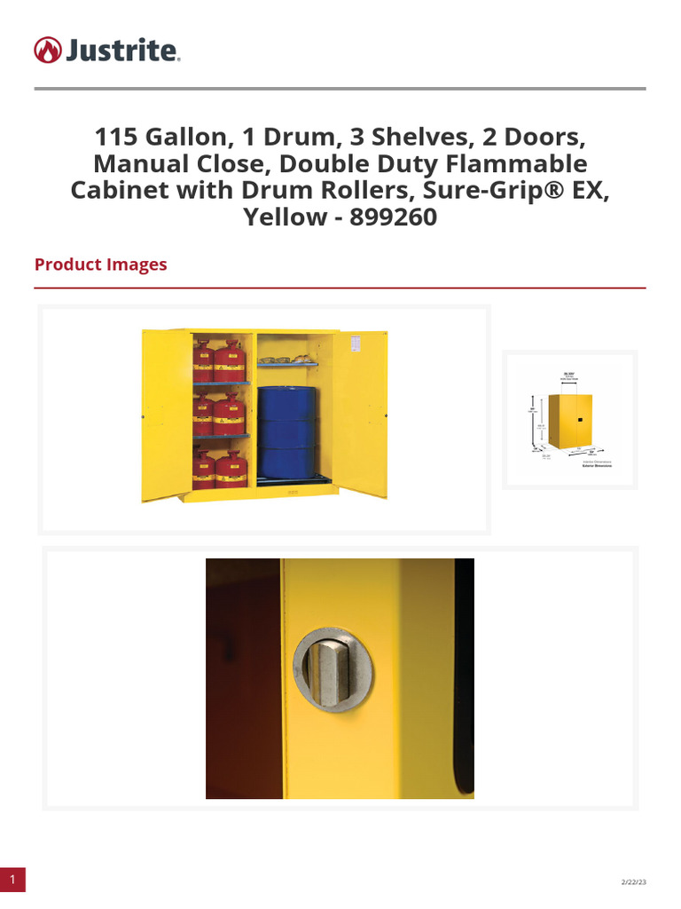 115 Gallon 1 Drum 3 Shelves 2 Doors Manual Close Double Duty Flammable Cabinet With Drum Rollers ...