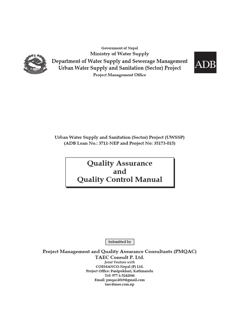 Nepal Urban Water QA/QC Manual | PDF | Quality Assurance | Quality ...