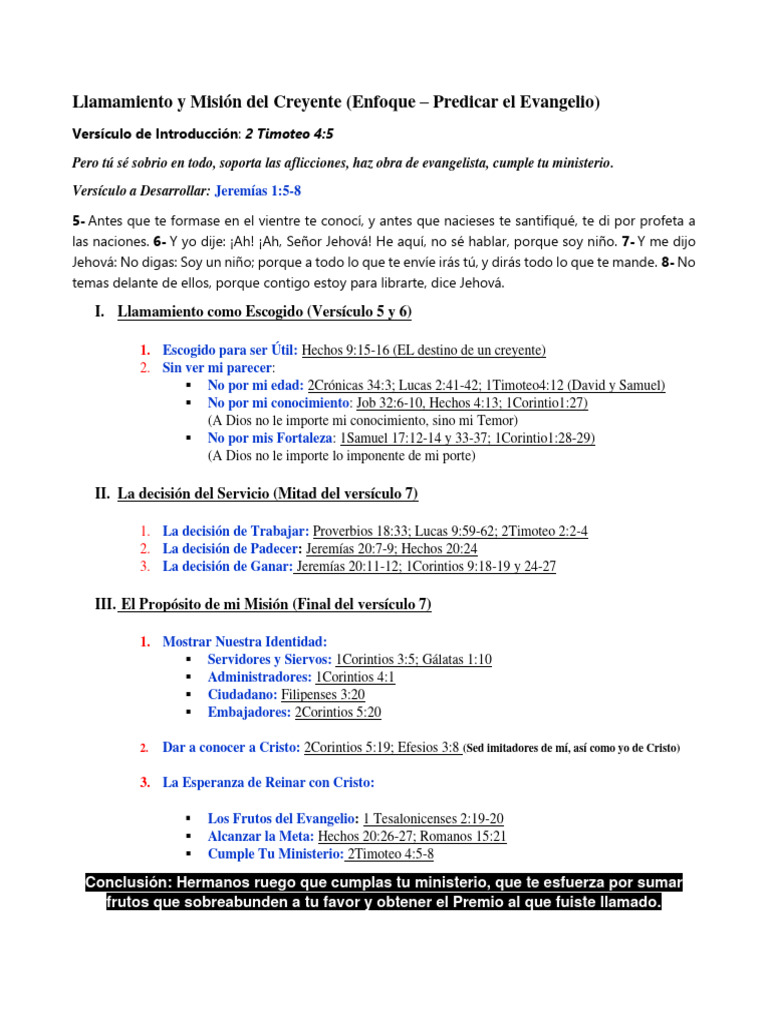Pre 06 2024 Llamamiento y Mision | PDF | Contenido bíblico | Creencia religiosa y doctrina