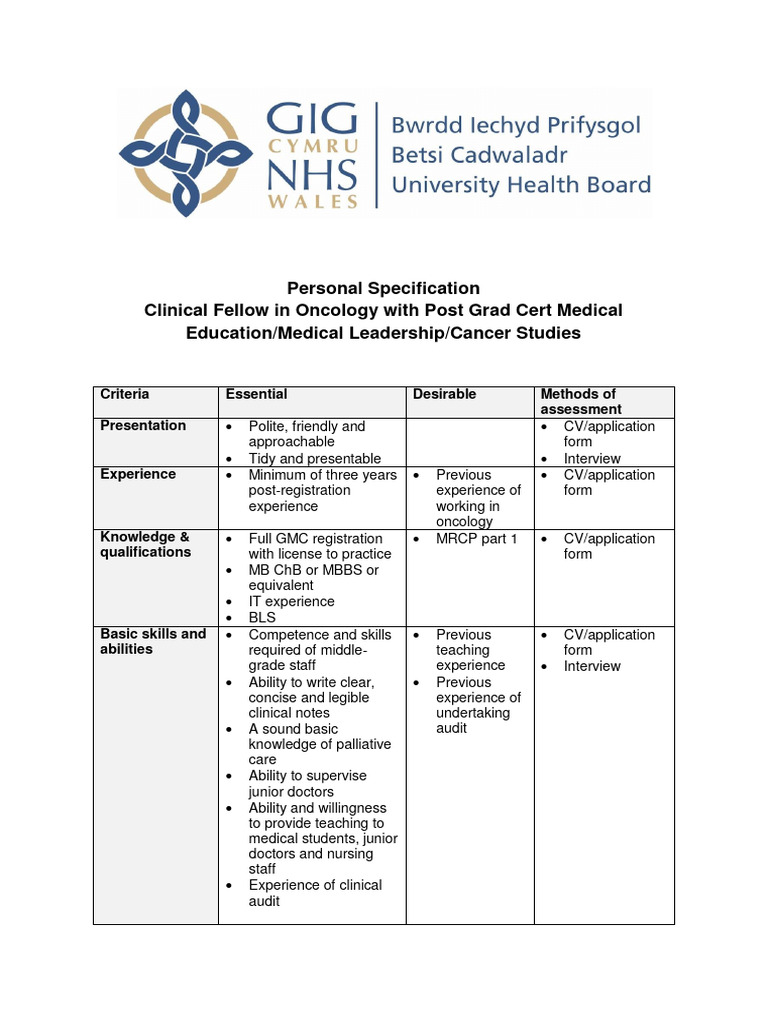 050-CF-OG-767 - Clinical Fellow PS English and Welsh | PDF | Health ...