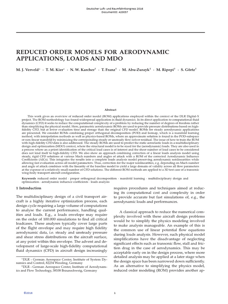 중요 Reduced OrderModel for Aero Load MDO | PDF | Computational Fluid ...