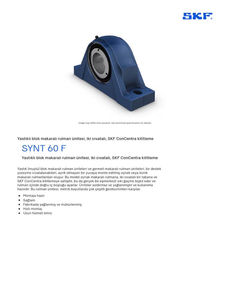 SYNT 60 F - Makaralı Rulman Üniteleri - SKF | PDF