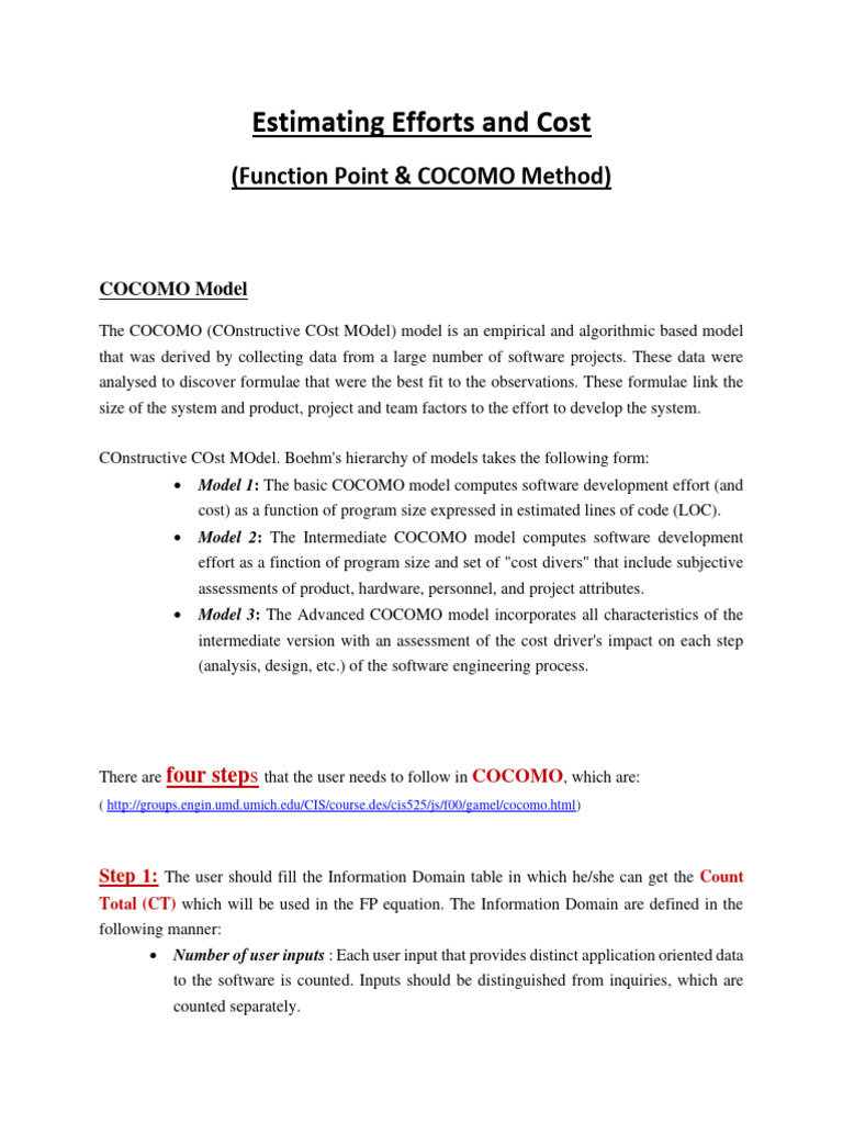 Estimation by Function Point and COCOMO Method | PDF | Computing | Computer Science