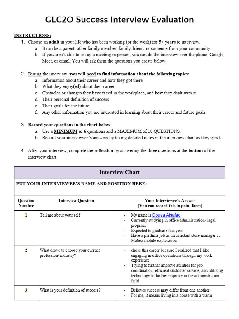 GLC2O - Success Interview Evaluation | PDF | Knowledge | Evaluation