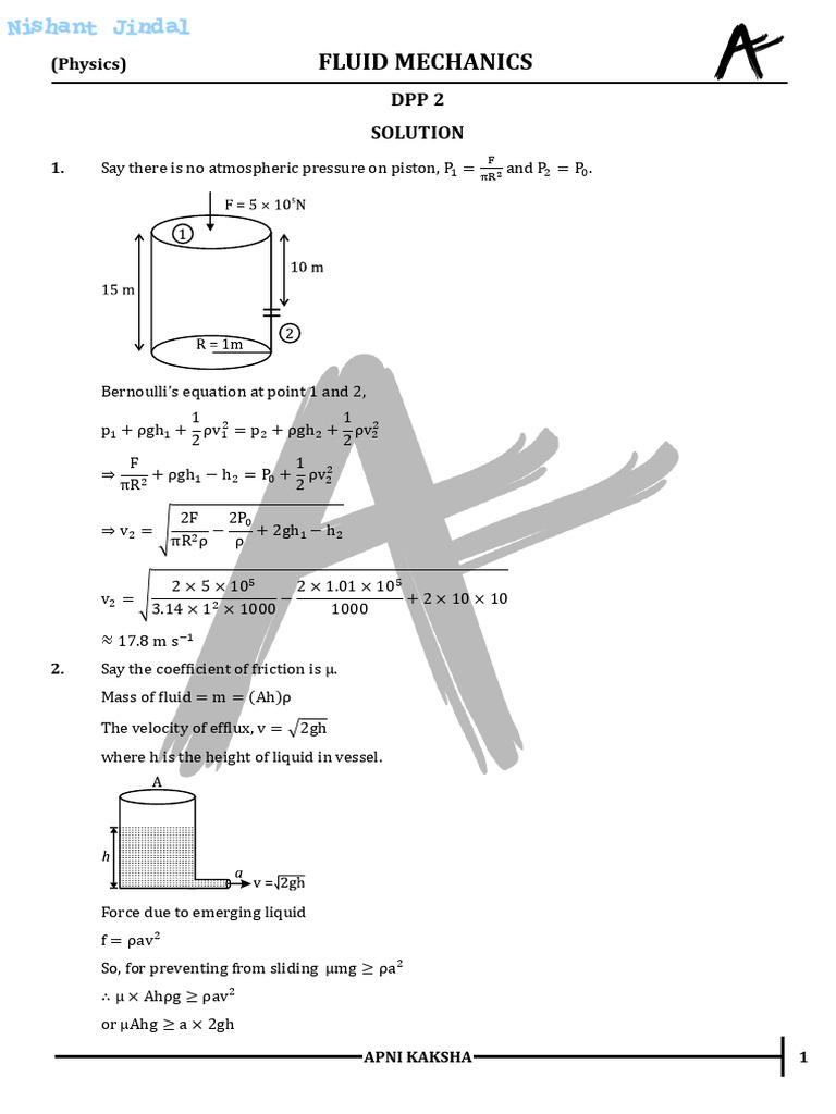 DPP - 02 (Solution) - Fluid NJ - 247 | PDF | Pressure | Fluid Dynamics