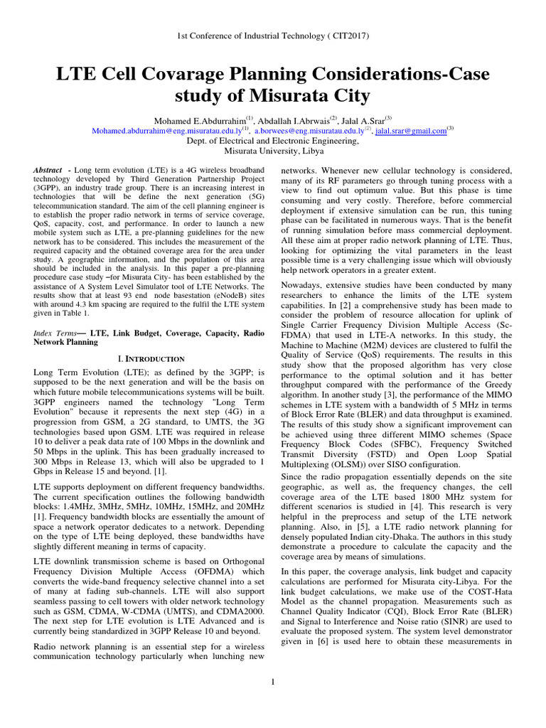 LTE Cell Covarage Planning Considerations-Case Study of Misurata City ...