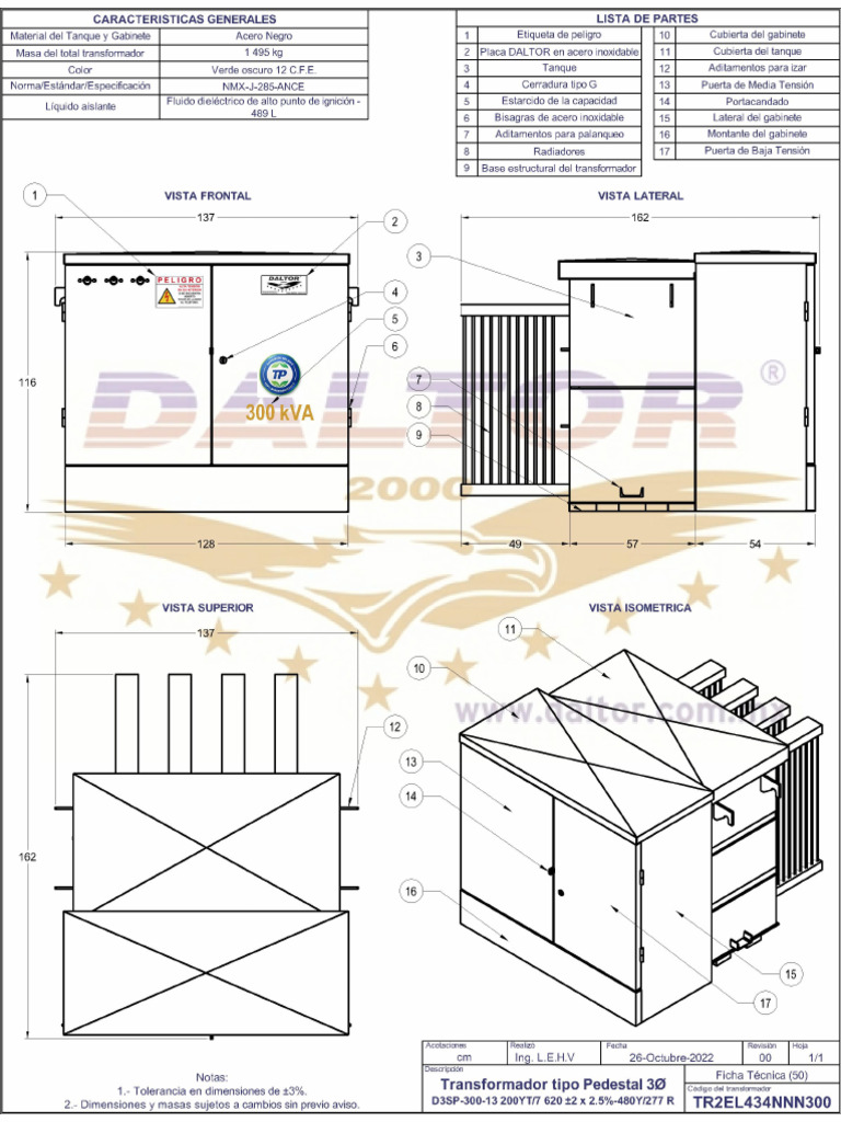 Ficha Técnica Transformador Pedestal 300 kVA | PDF