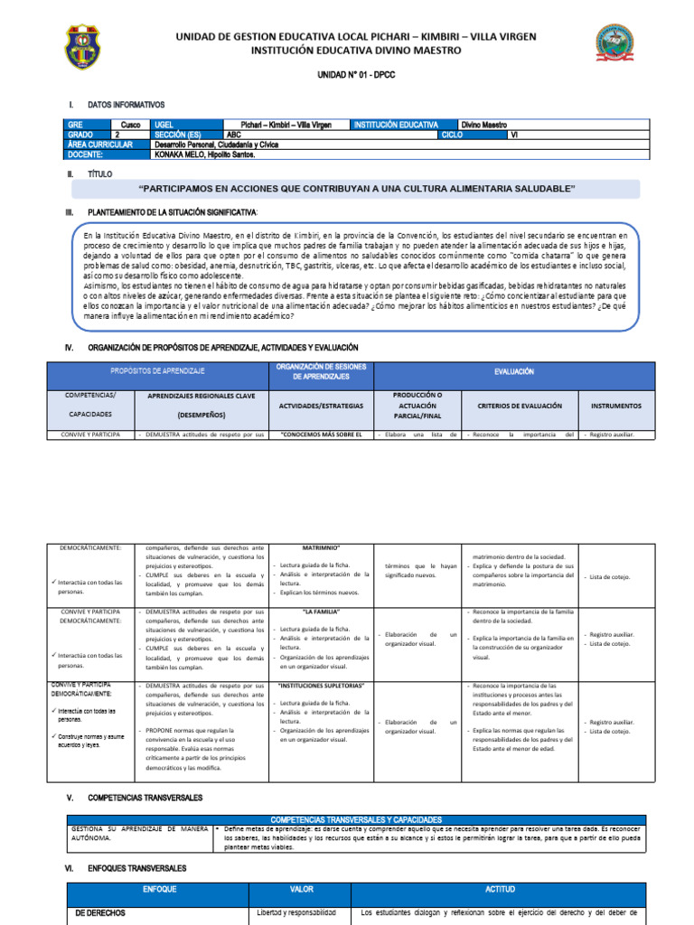 Unidad #01 DPCC 2024 | PDF | Evaluación | Aprendizaje