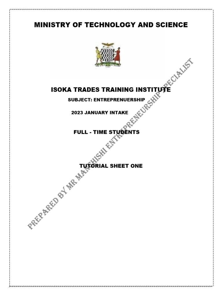 Entreprenuership Tutorial Sheet PDF | PDF | Entrepreneurship | Goal Setting