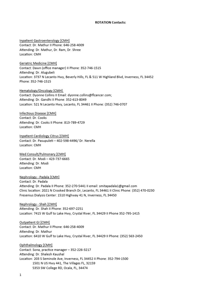 Rotation Contacts Updated New | PDF | Health Sciences | Social Programs