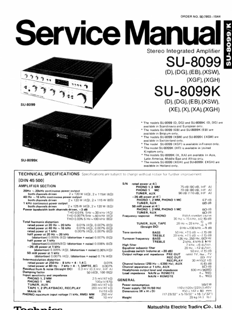 Hfe Technics Su-8099 8099k Service en | PDF