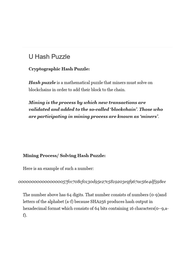 U Hash Puzzle | PDF | Cryptocurrency | Bitcoin