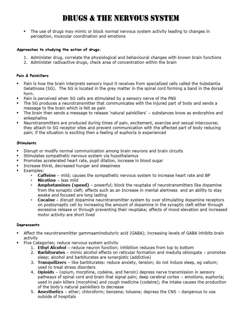 Drugs & The Nervous System | PDF | Neurotransmitter | Nervous System