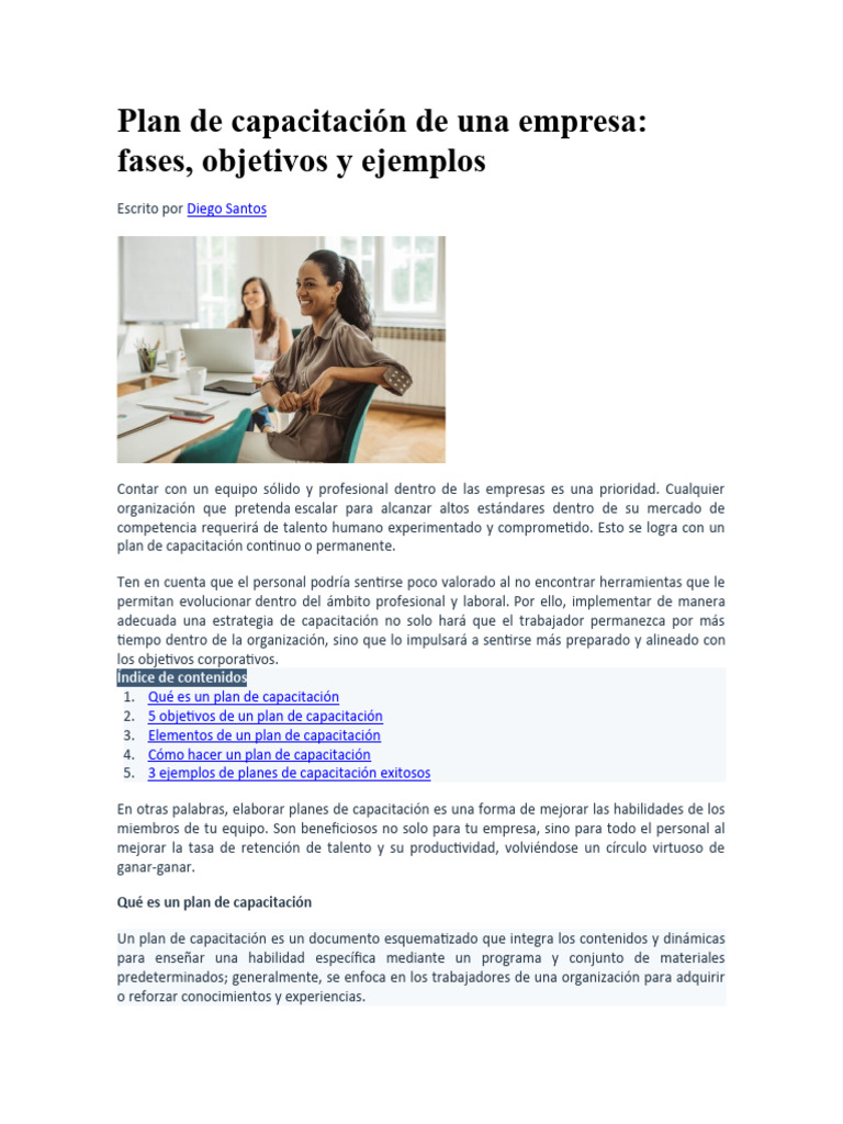 Plan De Capacitación De Una Empresa Pdf Business
