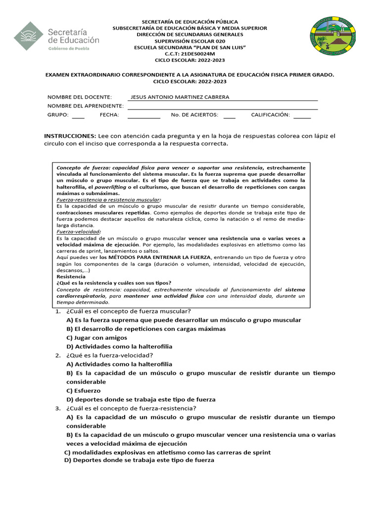 EXTRAORDINARIO EDUC. FIS 2022-2023 | PDF | Dieta | Músculo