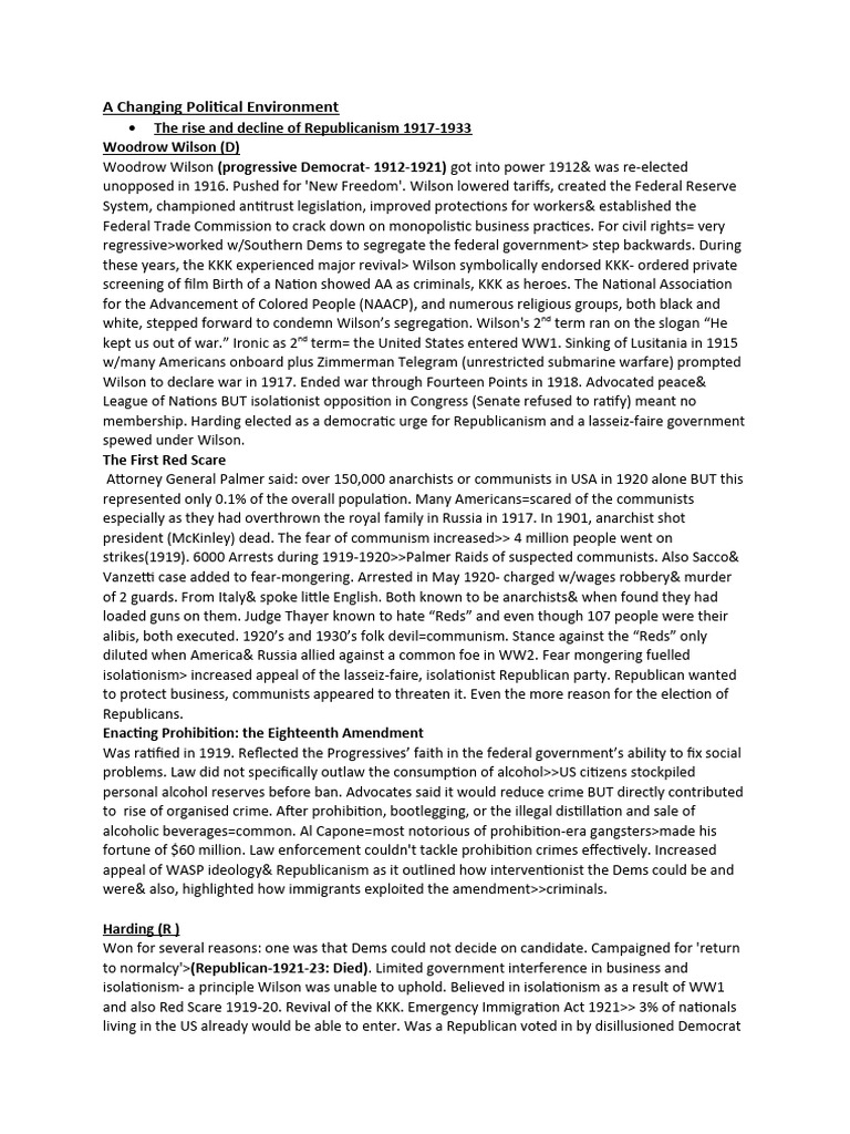 A Changing Political Environment 1917-1980 | PDF | New Deal | Great Depression