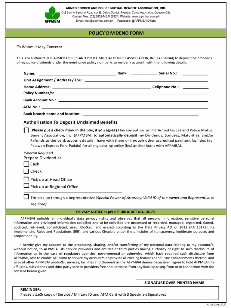 Dividend Request To Deposit Form | PDF