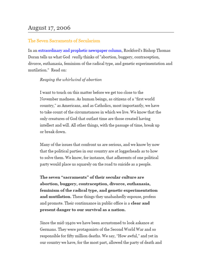 The Seven Sacraments of Secularism | PDF | Catholic Church