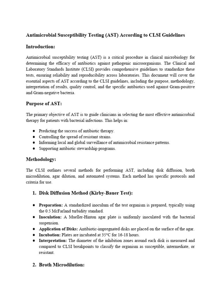 Antimicrobial Susceptibility Testing (AST) According To CLSI Guidelines ...