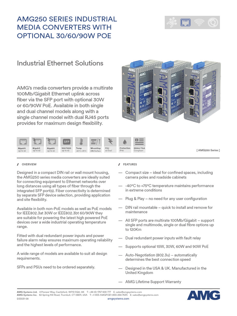 AMG250 Series Datasheet D33031-08 | PDF | Computer Engineering | Physical Layer Protocols
