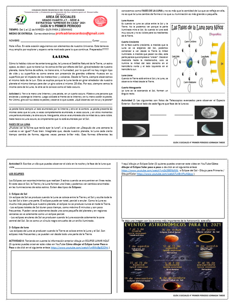 GUÍA 3 SOCIALES 4° luna y eclipses | PDF | Luna | Eclipse