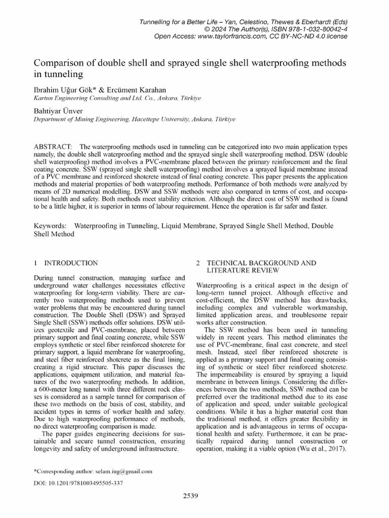 Comparison of Double Shell and Spared Single Shell Waterproofing ...