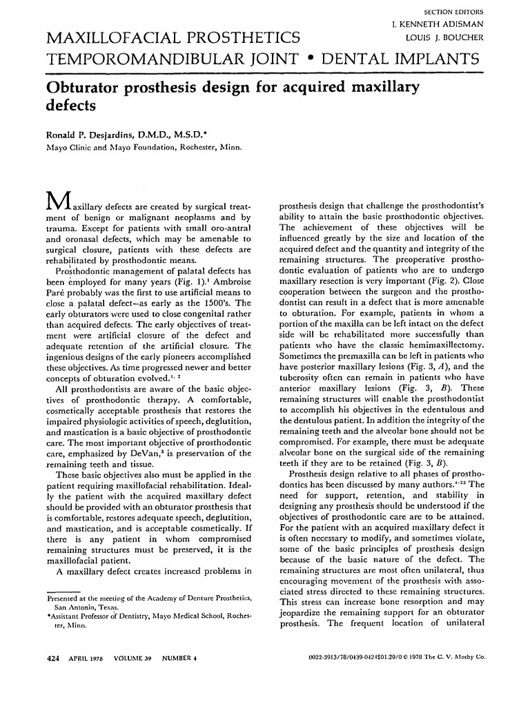 Maxillofacial Prosthetics Temporomandibu | PDF | Prosthodontics | Dentures