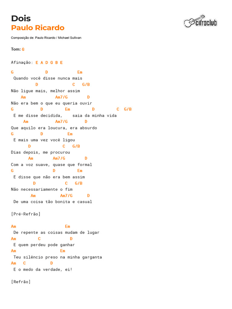 Cifra Club - Paulo Ricardo - Dois | PDF