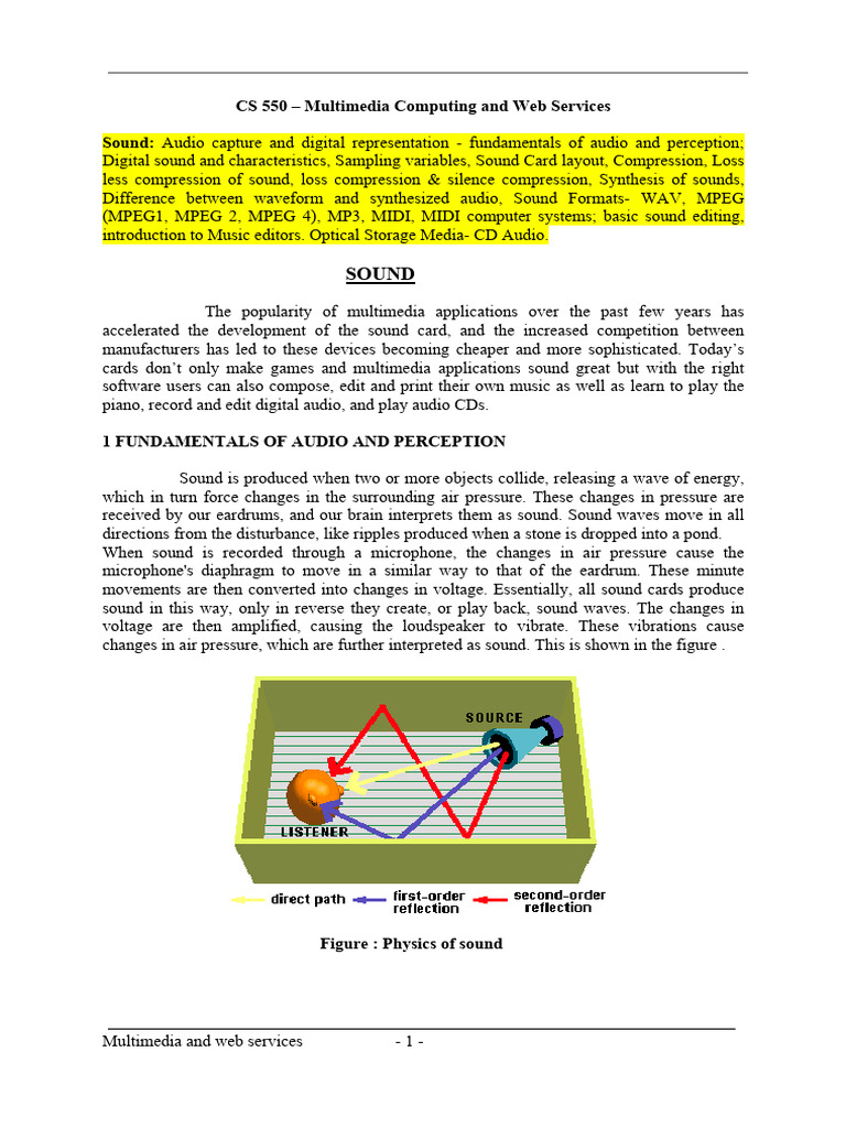CS 550 Multimedia&WS 2 SOUND v1 | PDF | Data Compression | Sampling (Signal Processing)