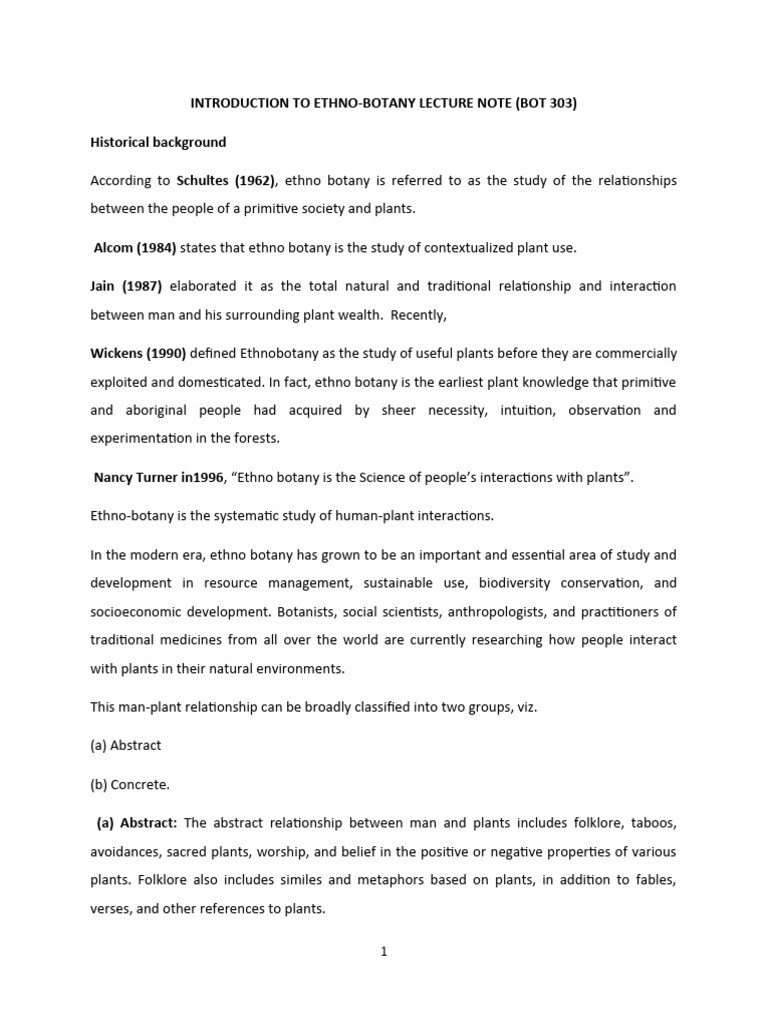Ethnobotany Lecture Note-1 | PDF | Ethnobotany | Alternative Medicine