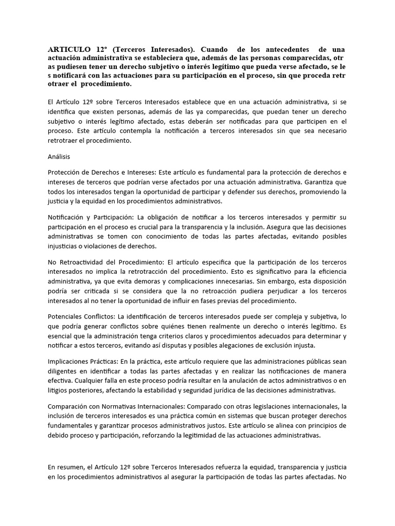 Artículo 12: Notificación a Terceros Interesados | PDF | Debido al ...