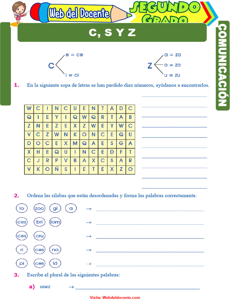 Palabras Con La C S Z para Segundo Grado de Primaria | PDF | Hogar ...