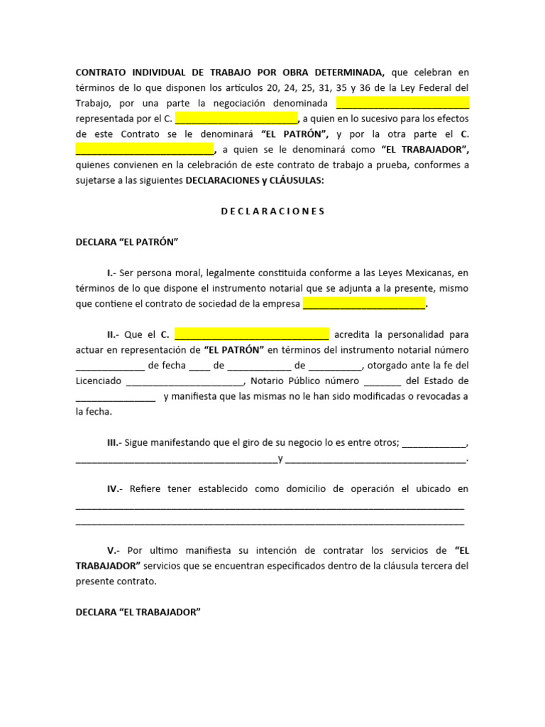 Contrato Por Obra | PDF | Salario | Tiempo de trabajo