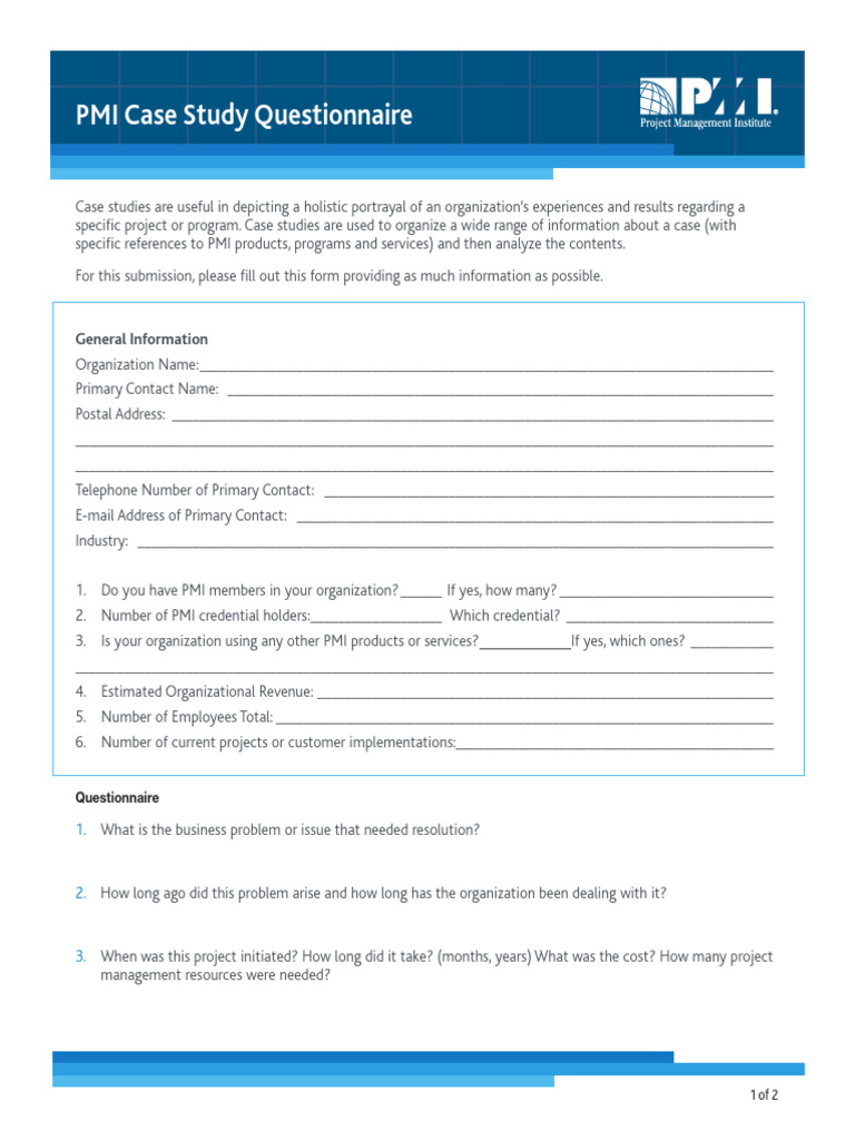 Pmi Case Study Questionnaire - v1 | PDF | Project Management | Information
